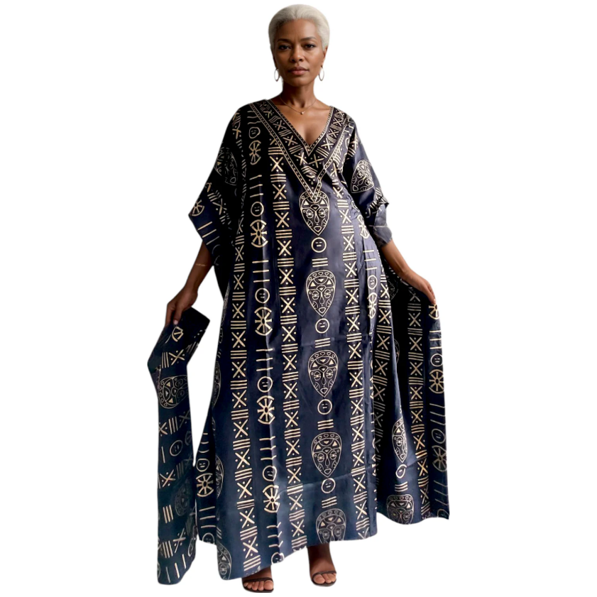 African Woman Kaftan Moo Moo blk – Alkebulan Lifestyle